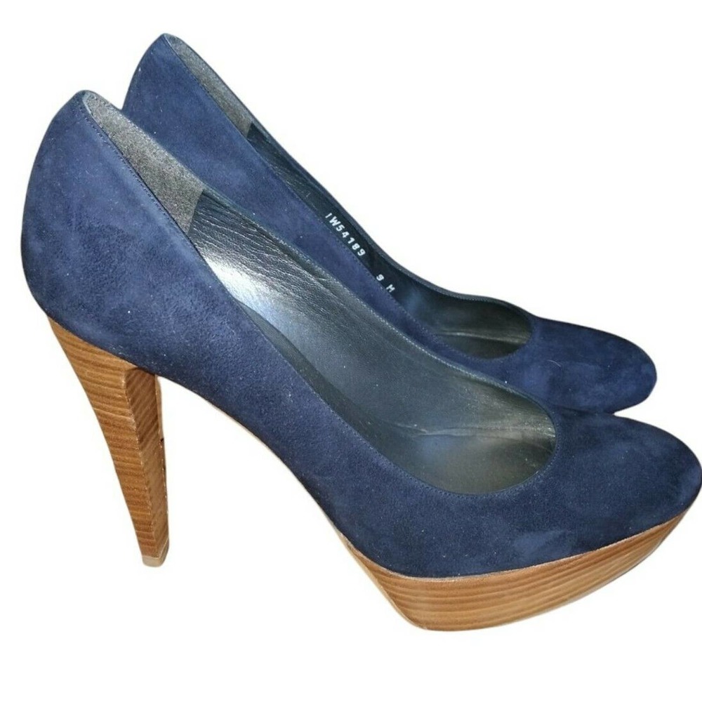 Stuart Weitzman Stilts Platform Pump Blue Suede Stack… - Gem